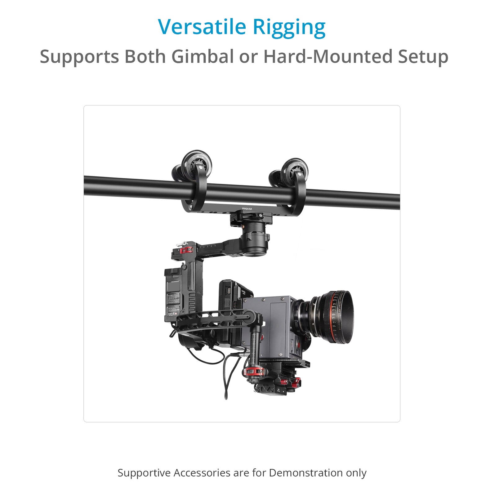 Proaim Polaris - Monorail Camera Slider Dolly w 2x Pipe Clamps| Overhead Gimbal Rig