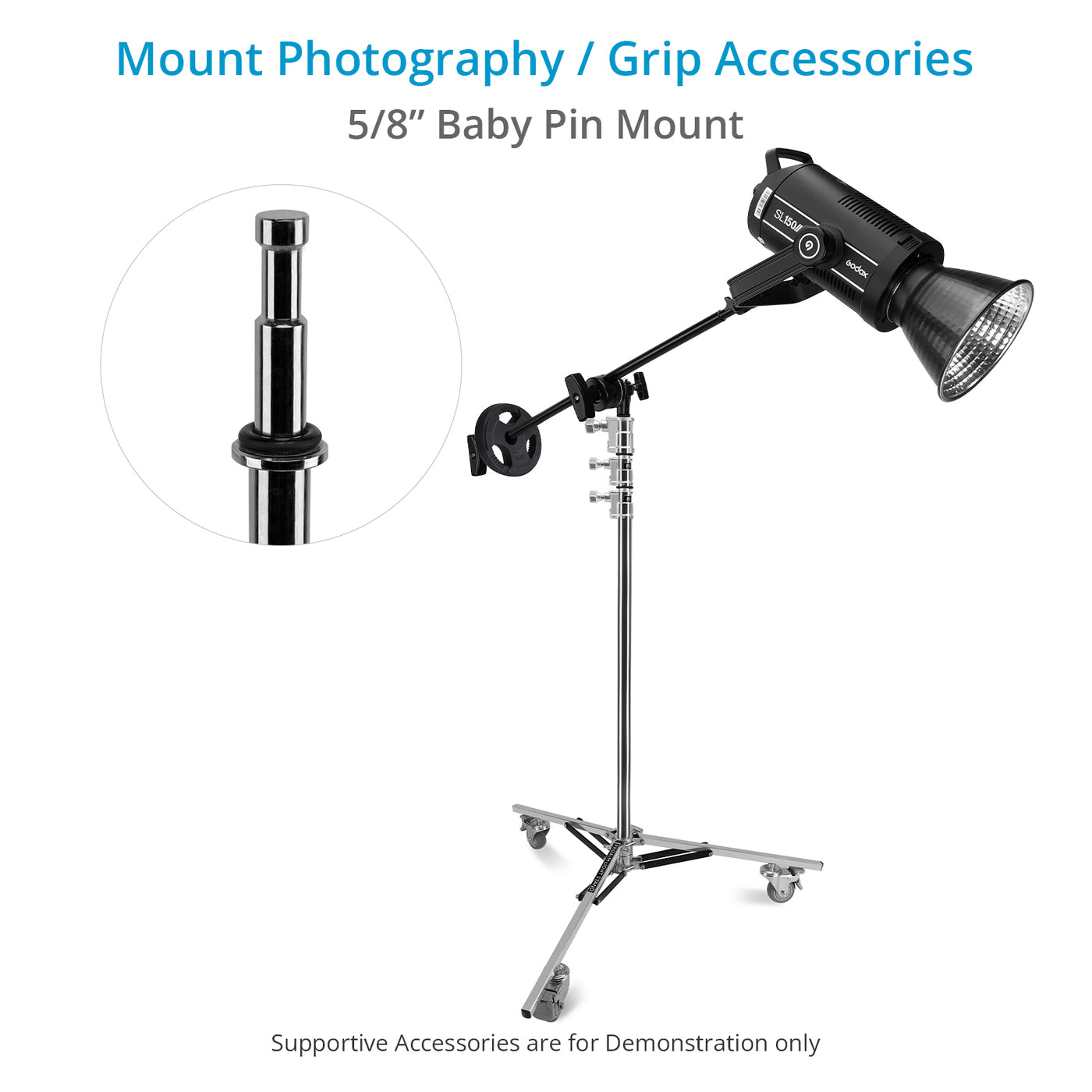 Proaim Baby 5/8” Jr. Triple Riser Roller Stand w Wheels for Studio, Ph